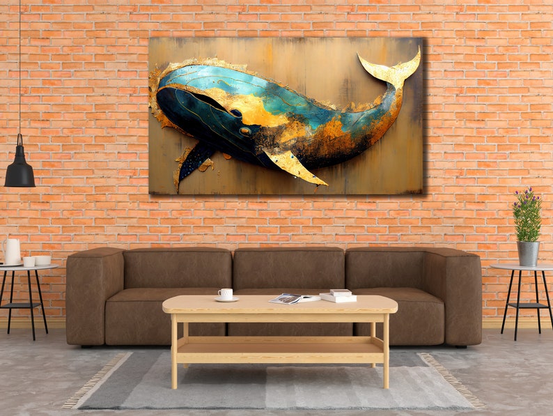 Whale Canvas Prints,3d Gold Whale Painting Art, Wall Hanging, House ...