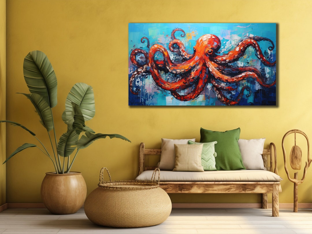 Colorful Octopus Oil Painting Canvas, Print for Wall Decor, Octopus ...