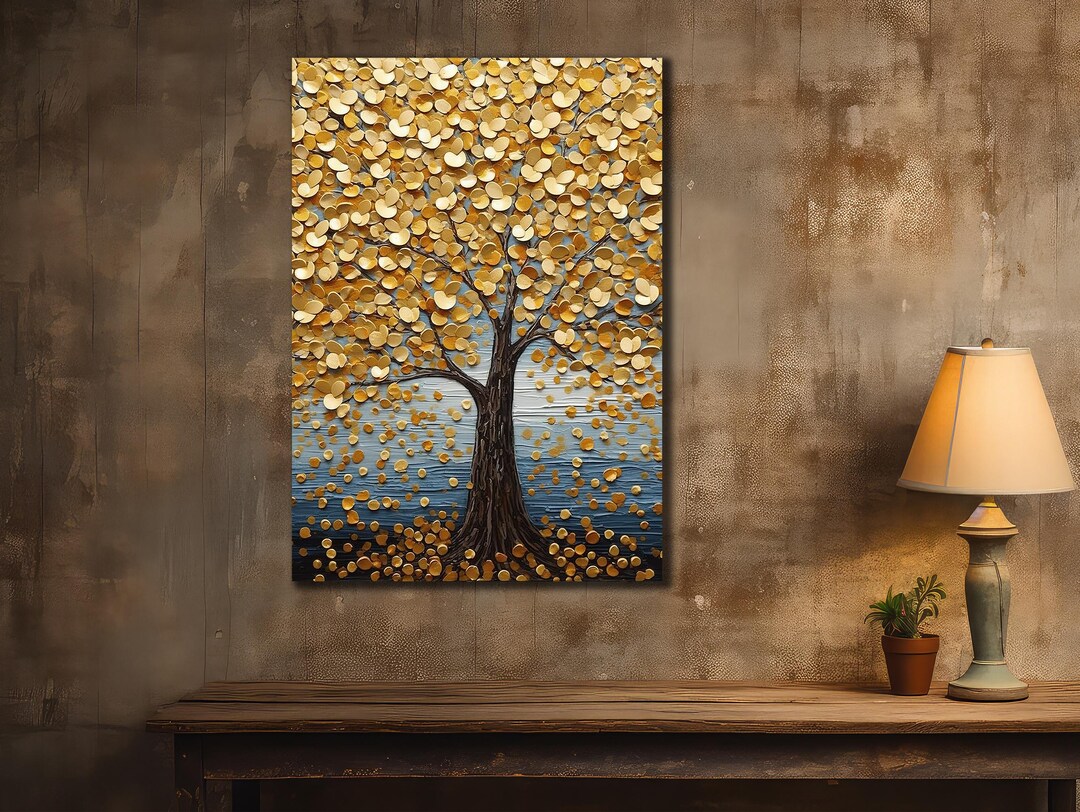 Tree Painting on Canvas, Gold Tree Wall Art, Nature Wall Decor, Gold ...