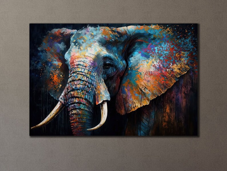 Colorful Elephant Canvas Art Animal Wall Decor Wildlife - Etsy