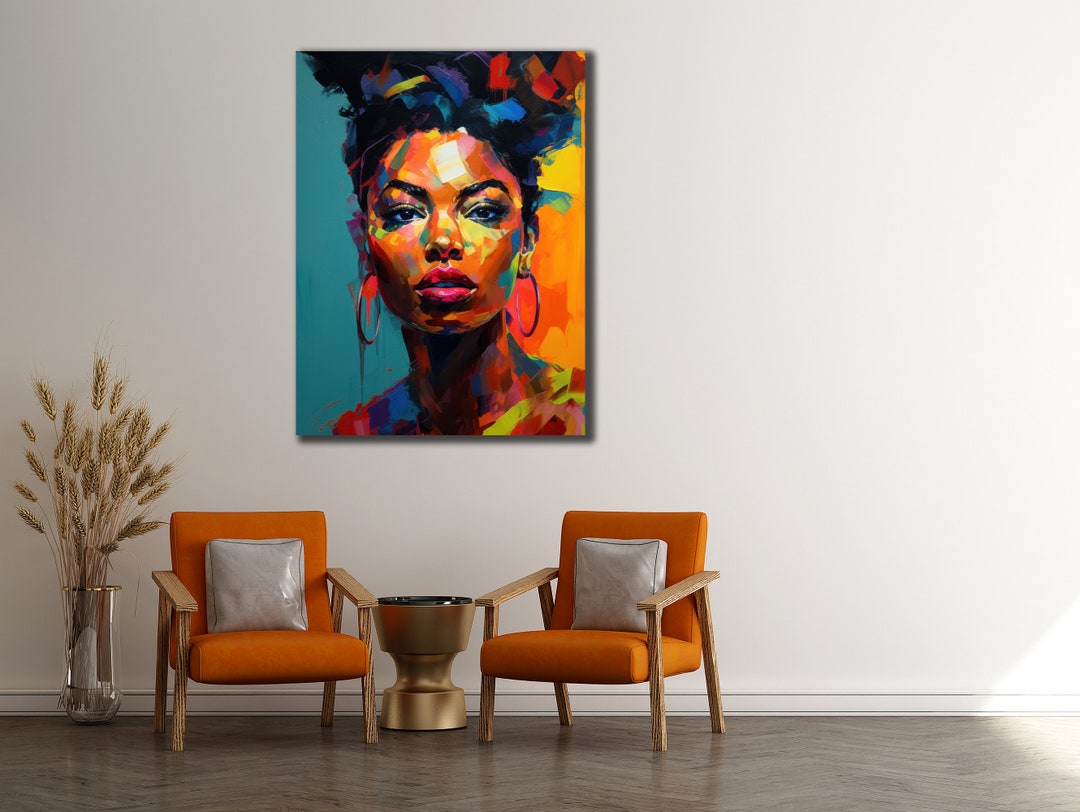 Abstract Face Painting on Canvas, Blue Face Wall Art, Contemporary Wall ...
