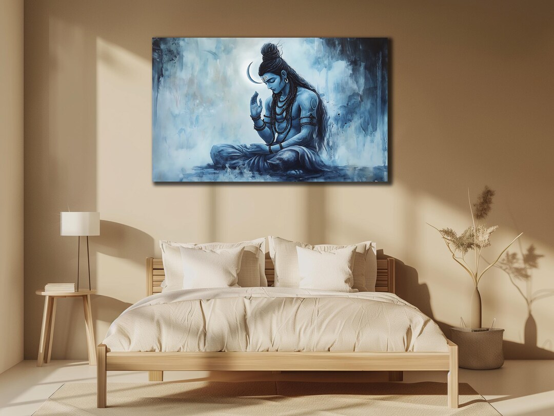 Shiva Painting on Canvas, Warrior God Wall Decor, Hindu Wall Art, Home ...