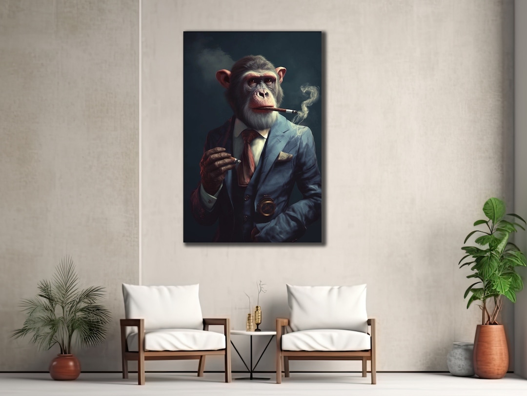 Monkey Smoking Poster Art, Canvas for Home Decor, Home Gift, Animals ...