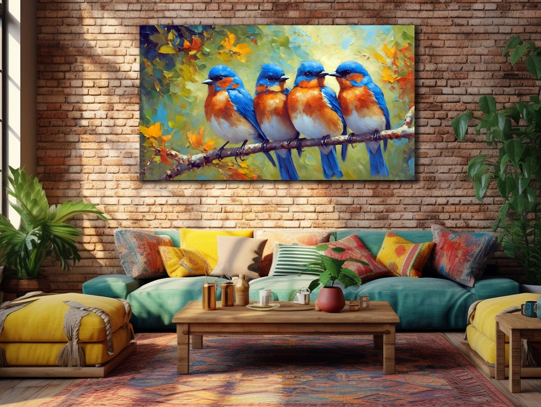 Birds Painting on Canvas, Birds Tree Wall Art, Nature Wall Decor, Oil ...