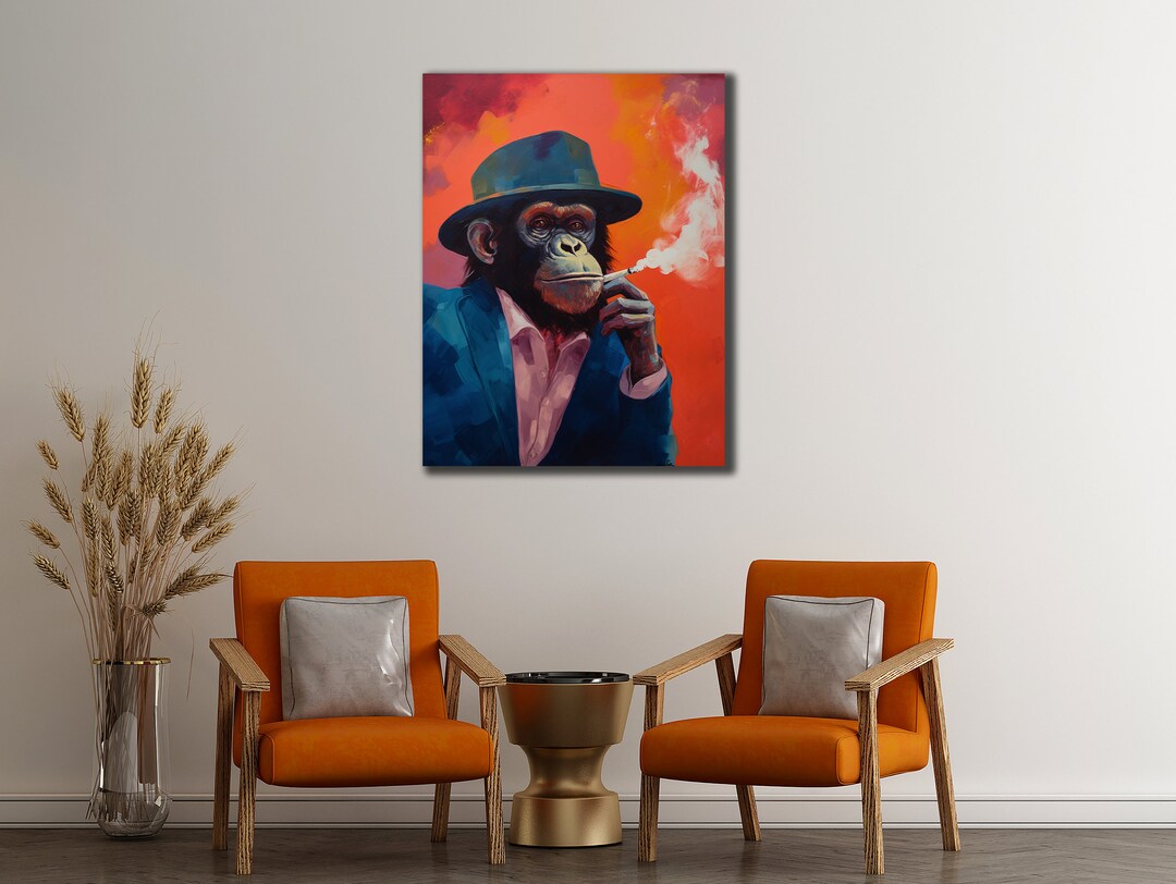 Monkey Smoking Poster Art, Canvas for Home Decor, Home Gift, Animals ...
