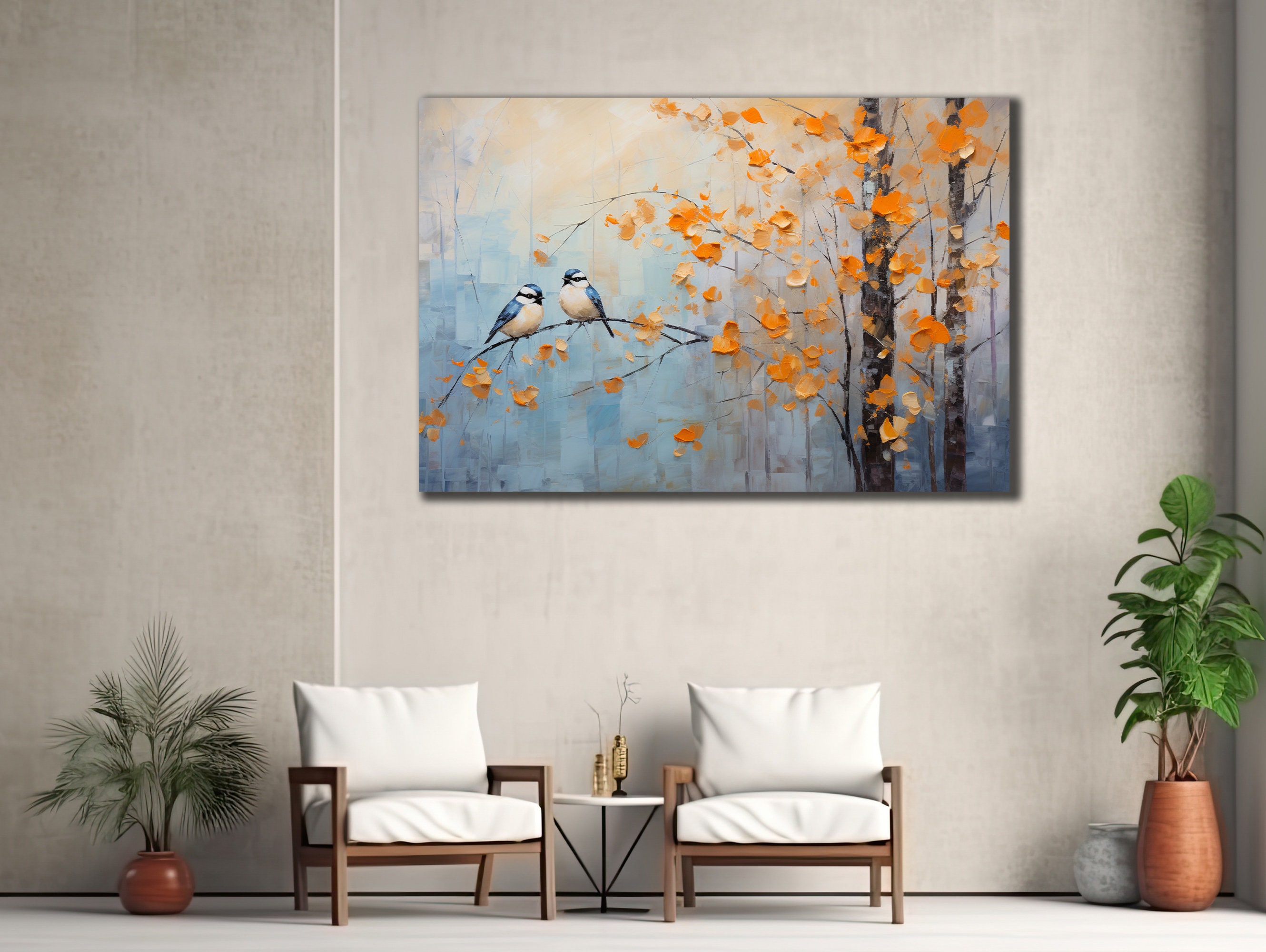 Tree Painting on Canvas, Birds Tree Wall Art, Nature Wall Decor,flower ...