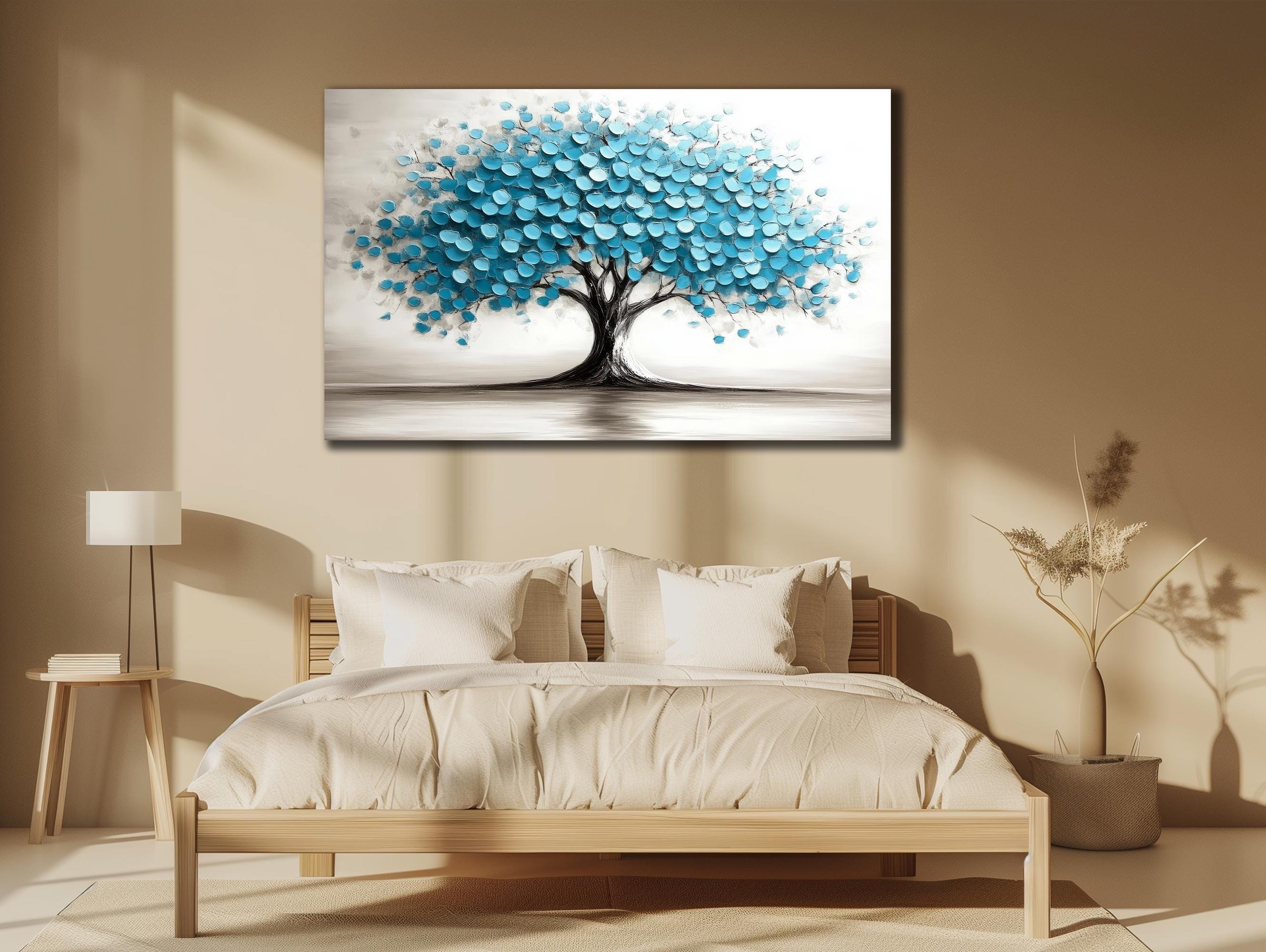 Blue Tree Canvas Art: Modern Floral Wall Decor, Ready to Hang - Etsy