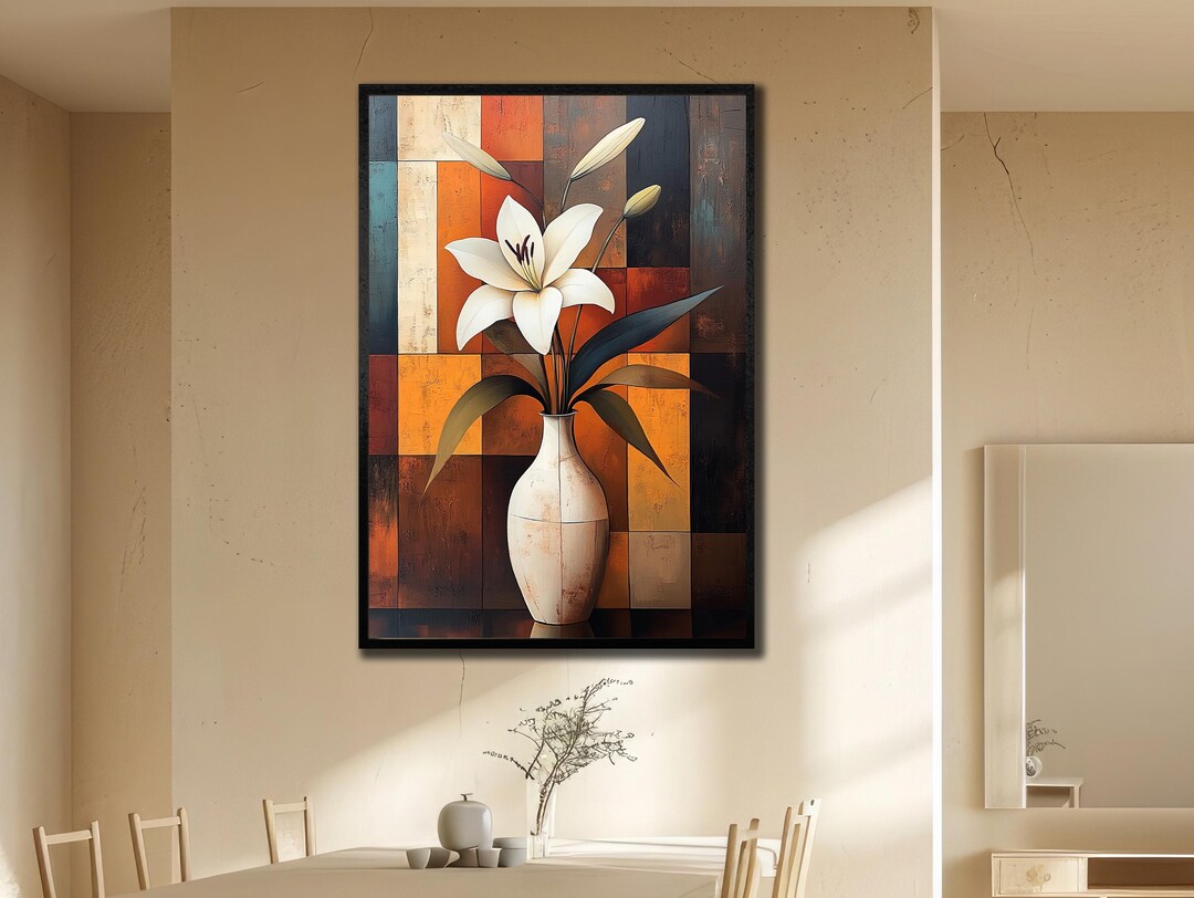 Floral Bouquet Canvas Print, Cubism Rose Painting, House Gift İdea ...