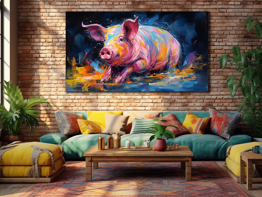 Colorful Pig Canvas Art, Cute Pig Wall Decor, Animal Wall Art Prints ...