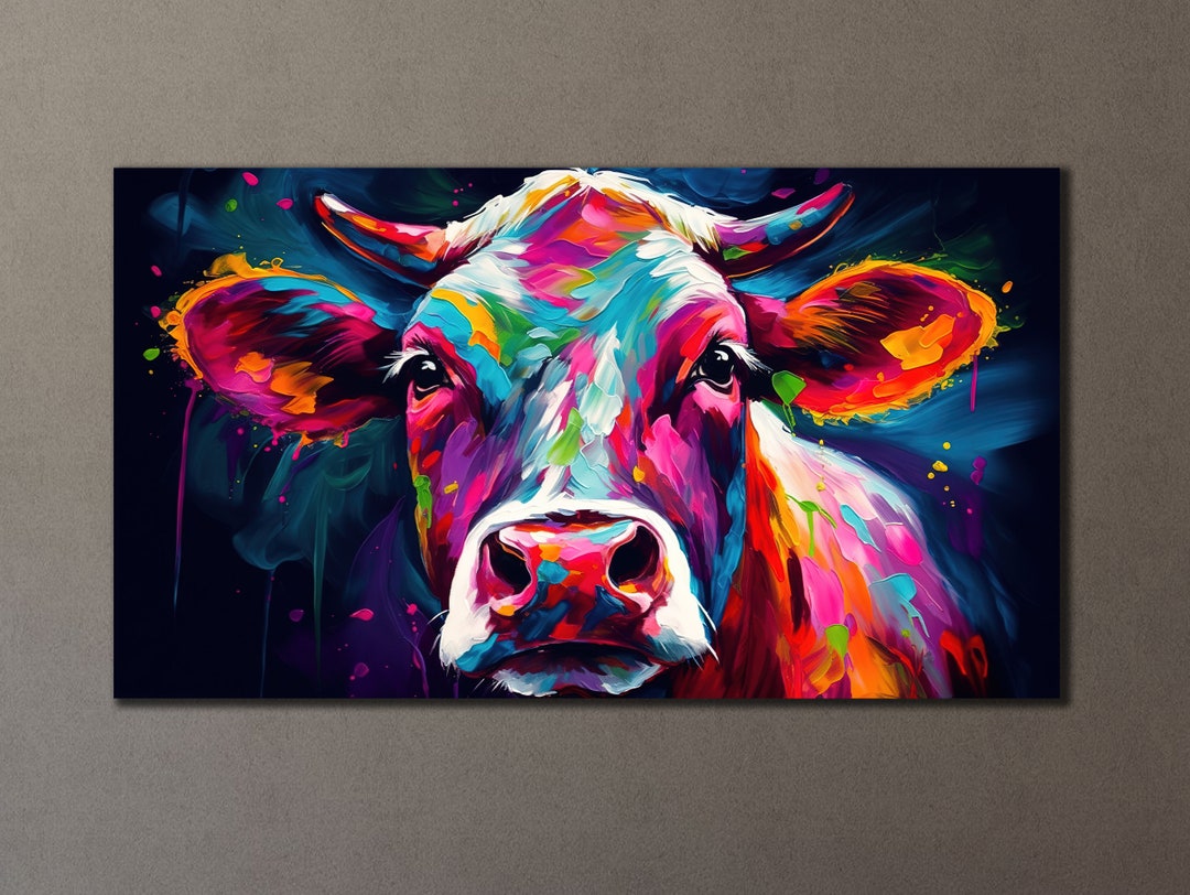 Colorful Cow Canvas Printing, Cow Wall Decor, Abstract Animal Wall Art ...