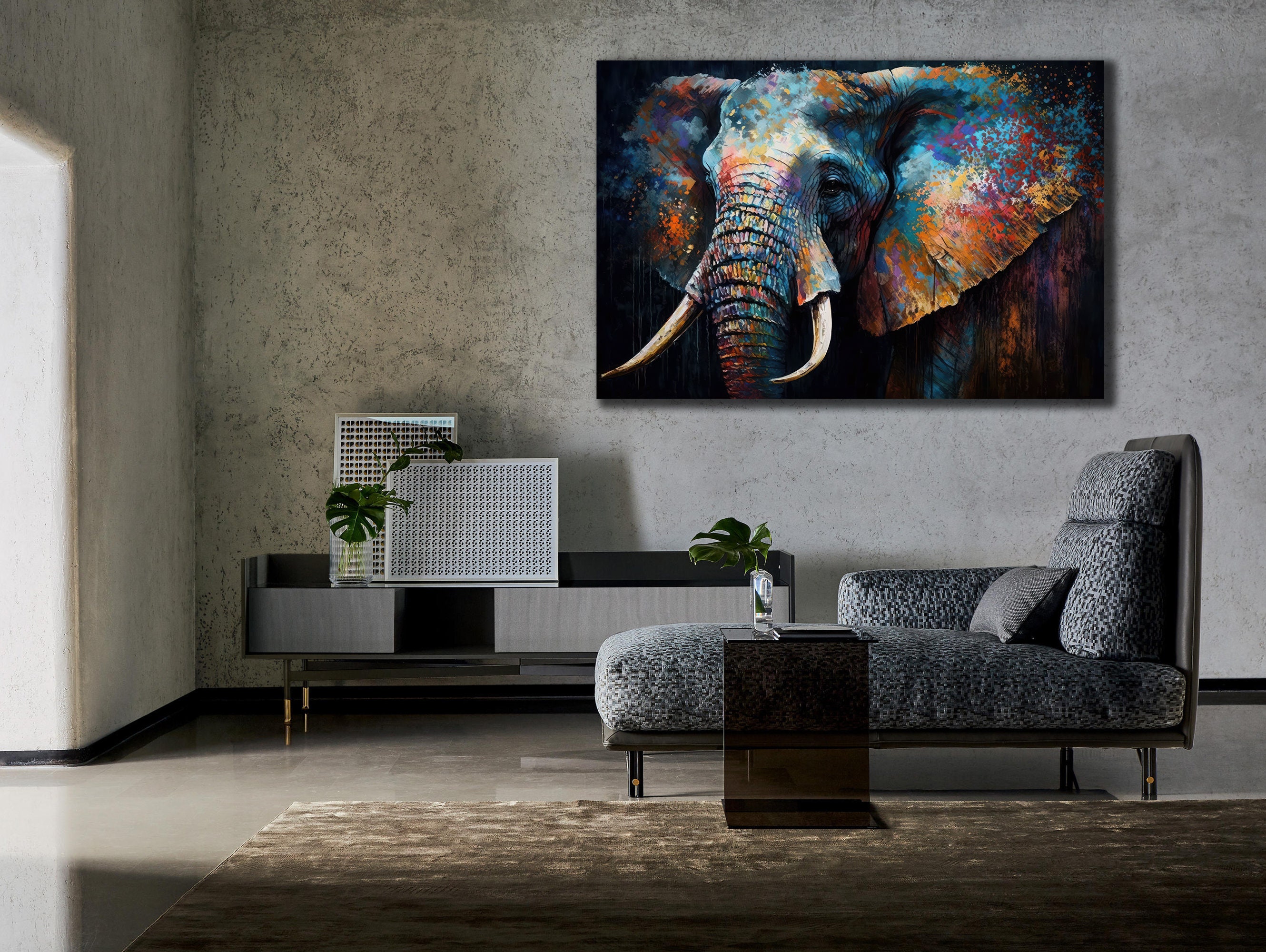 Colorful Elephant Canvas Art Animal Wall Decor Wildlife - Etsy