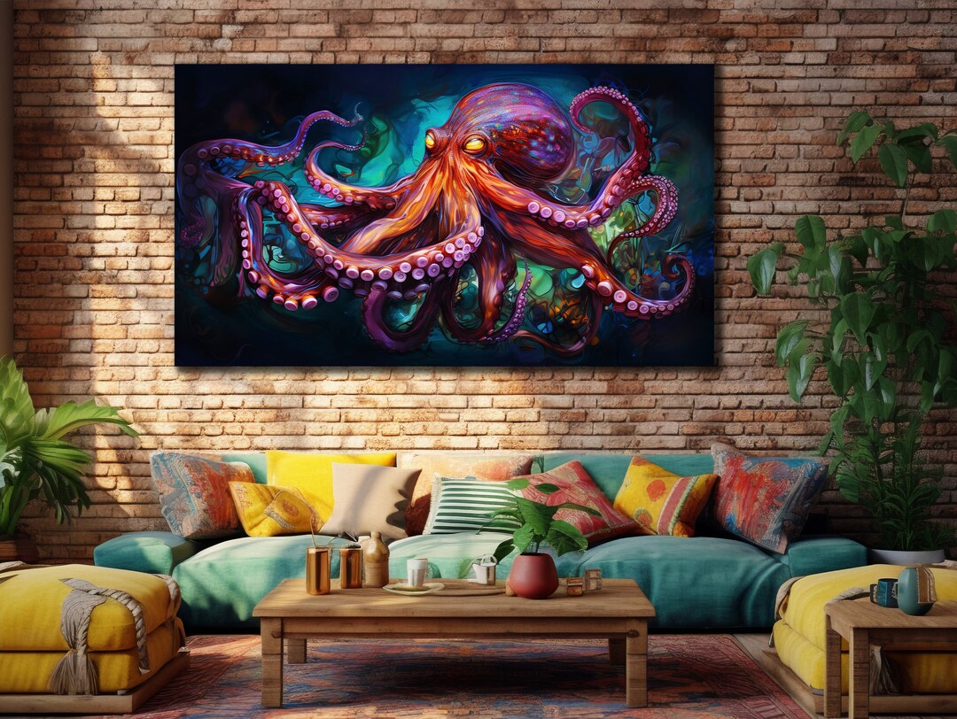 Colorful Octopus Oil Painting Canvas, Print for Wall Decor, Octopus ...