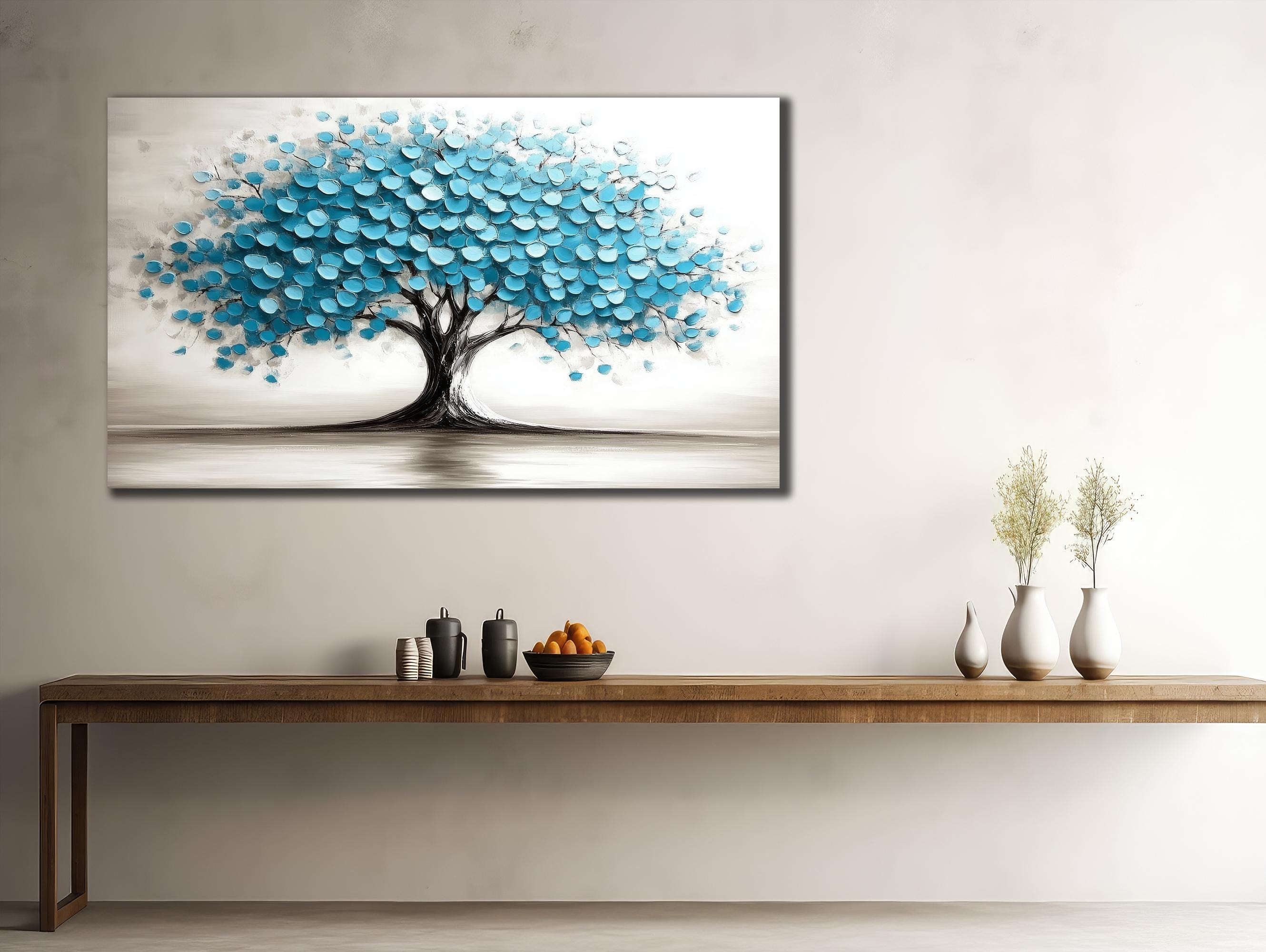 Blue Tree Canvas Art: Modern Floral Wall Decor, Ready to Hang - Etsy