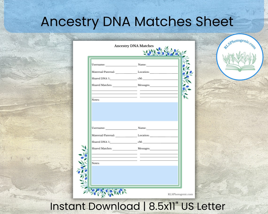 Ancestry DNA Matches Template | Family History Sheet | Genetic ...
