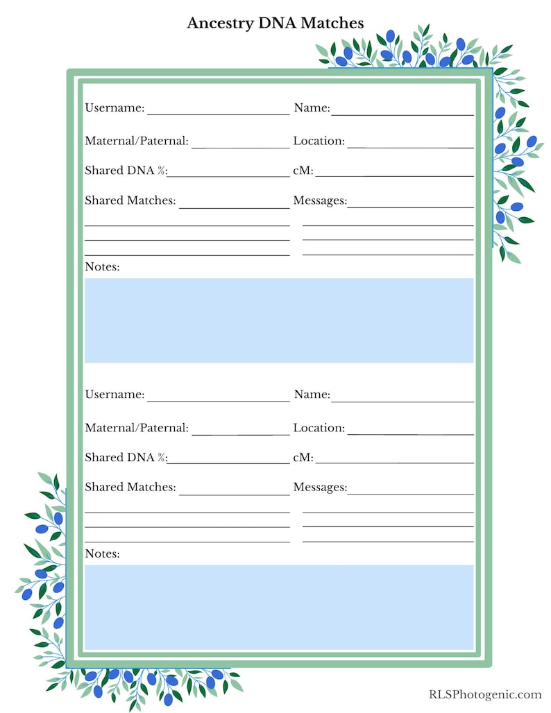 Ancestry DNA Matches Template Family History Sheet Genetic Genealogy ...