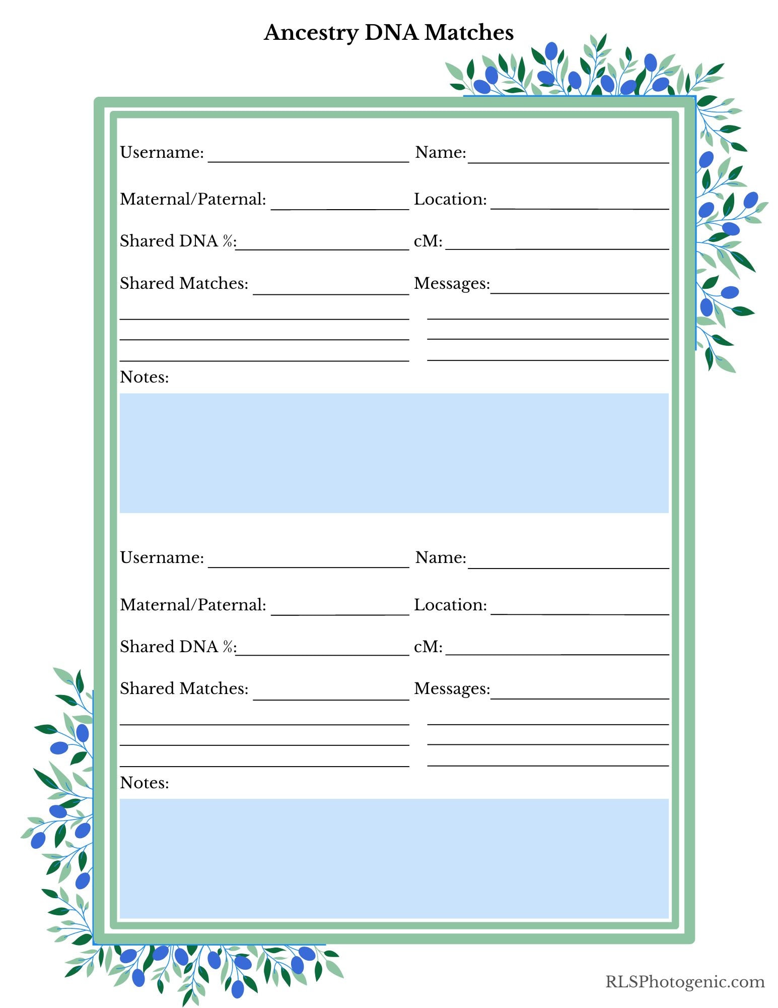 Ancestry DNA Matches Template Family History Sheet Genetic Genealogy ...