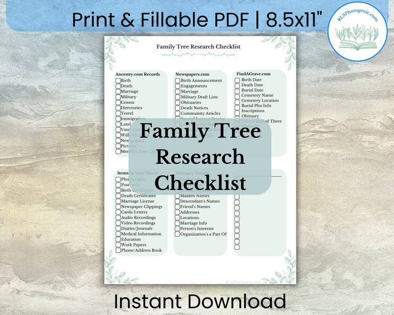 Family Tree Research Checklist | Genealogy Printable Worksheet ...