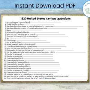 United State Census Questions Printable Fillable Sheets | Years 1900 ...