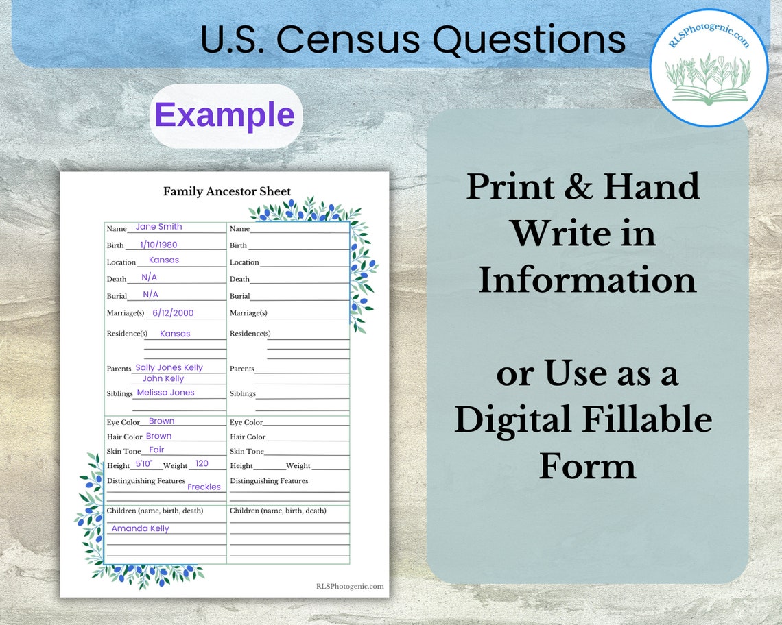 Family Tree Ancestry Sheet: Fillable Genealogy Forms (PDF) - Etsy