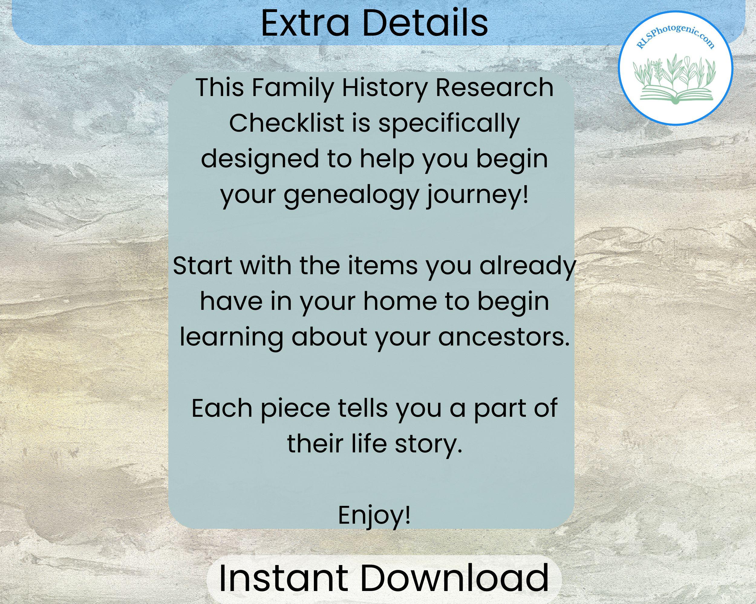 Family Tree Research, Begin at Home Checklist | Printable Genealogy ...