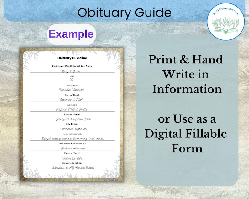 Printable Obituary Template | How to Write Obit Guide | Death Notice ...