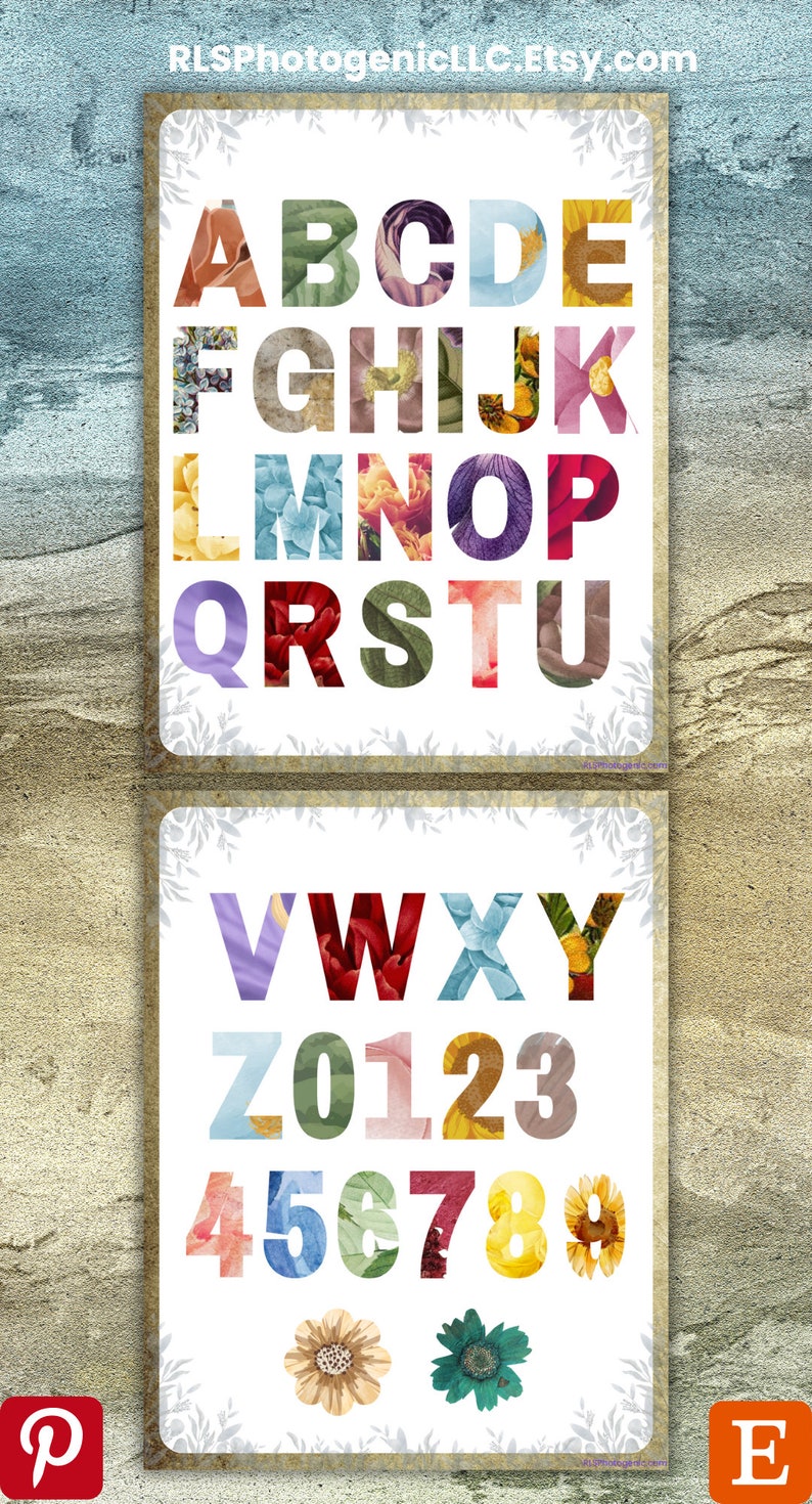 Floral Alphabet and Number Blocks Printable | Flower Letters Font ...