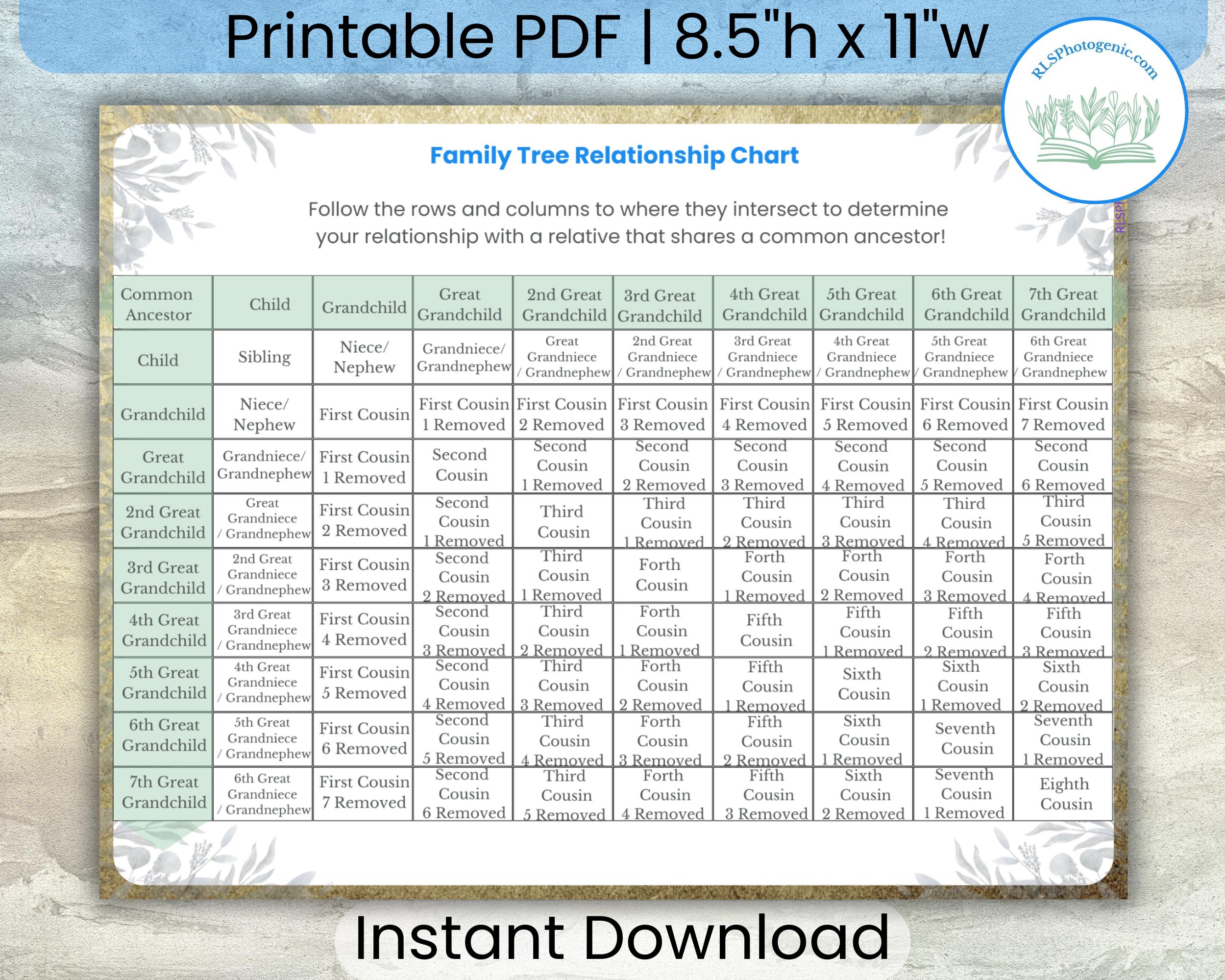 Family Tree Relationship Chart | Genealogy Common Ancestor Template ...