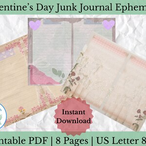 Valentine's Day Junk Journal Ephemera | Printable Craft Scrapbook Paper ...