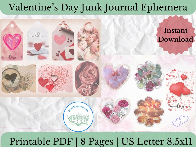 Valentine's Day Junk Journal Ephemera | Printable Craft Scrapbook Paper ...