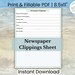 Newspaper Clippings Sheet | Articles Organizer | Fillable Printable ...
