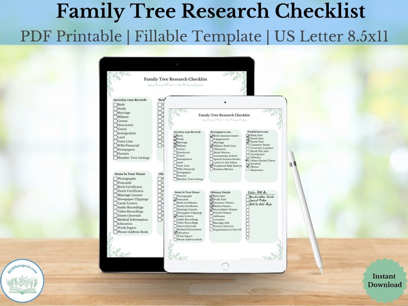 Family Tree Research Checklist Genealogy Printable Worksheet Ancestry ...