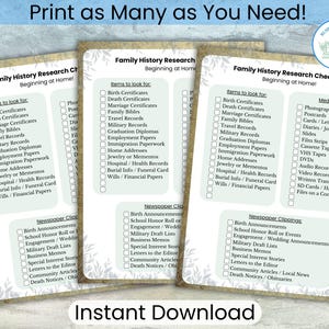Family Tree Research, Begin at Home Checklist | Printable Genealogy ...