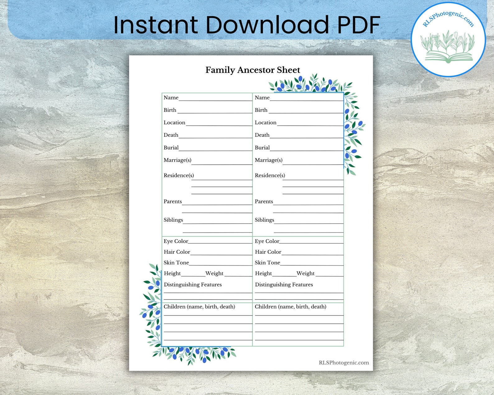 Family Tree Ancestry Sheet: Fillable Genealogy Forms (PDF) - Etsy