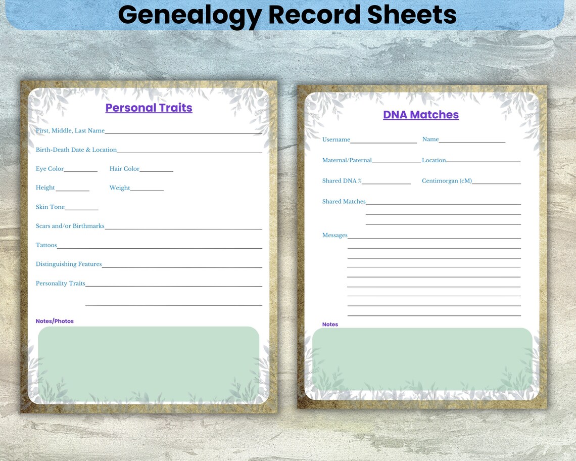 Genealogy Record Sheets Family Tree Research Ancestry Printable ...