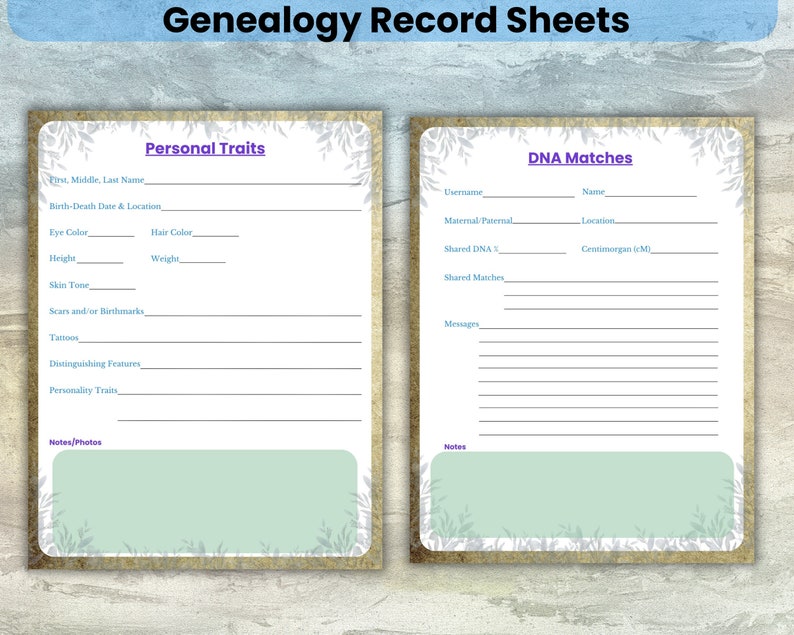 Genealogy Record Sheets Family Tree Research Ancestry Printable Fillable Template Genealogy for ...