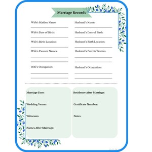 Marriage Records Printable Fillable Sheets Family Tree Ancestry ...