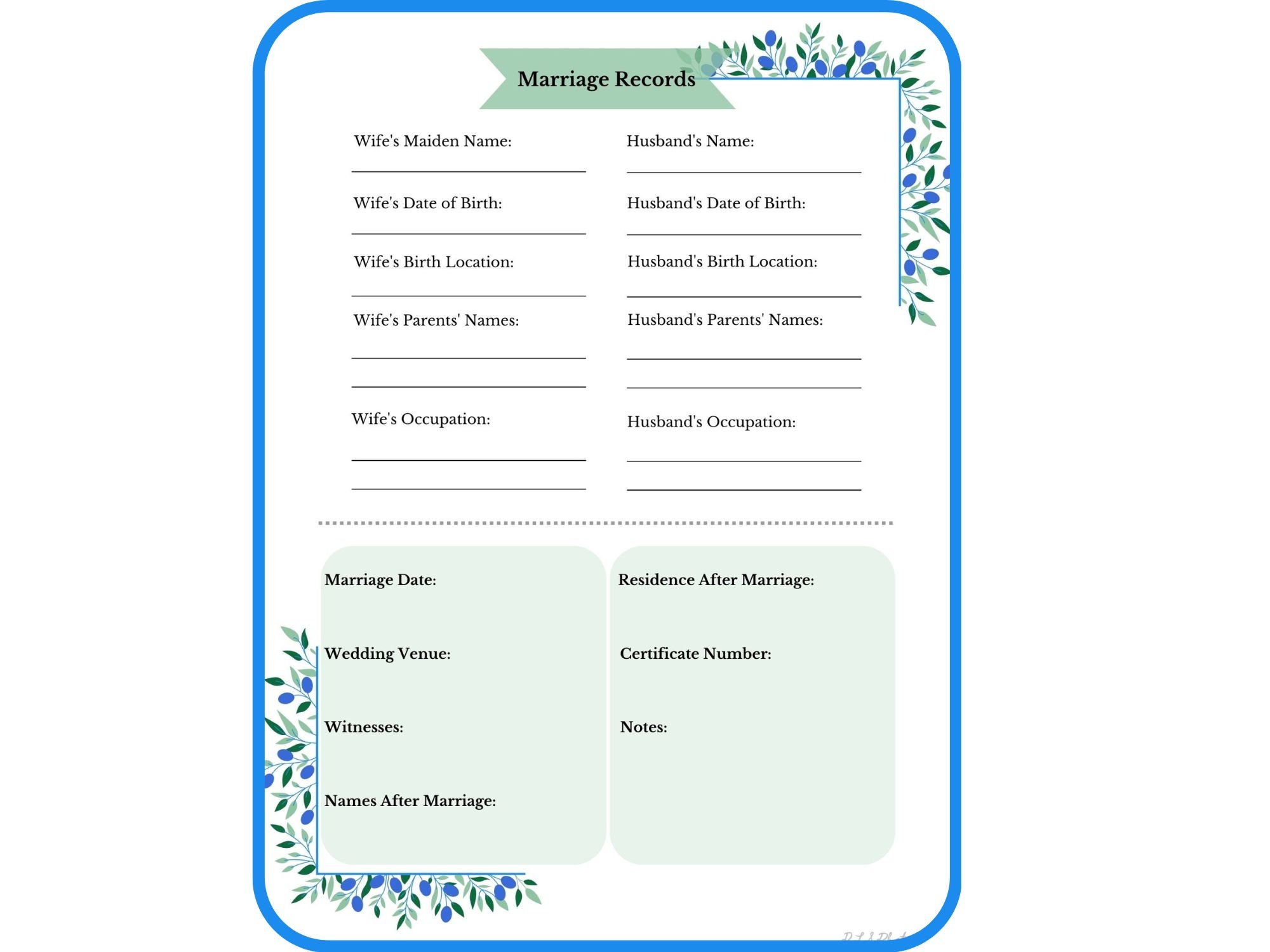 Marriage Records Printable Fillable Sheets Family Tree Ancestry ...