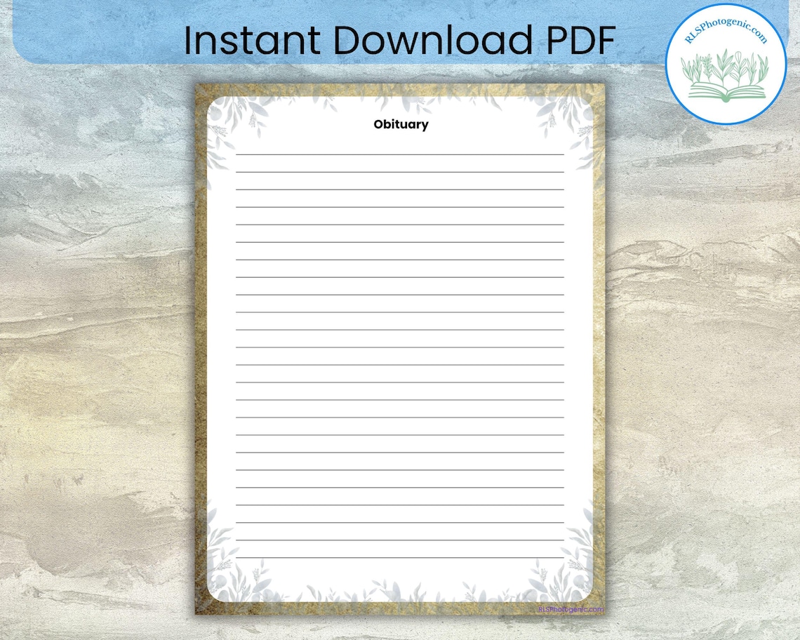 Printable Obituary Template | How to Write Obit Guide | Death Notice ...