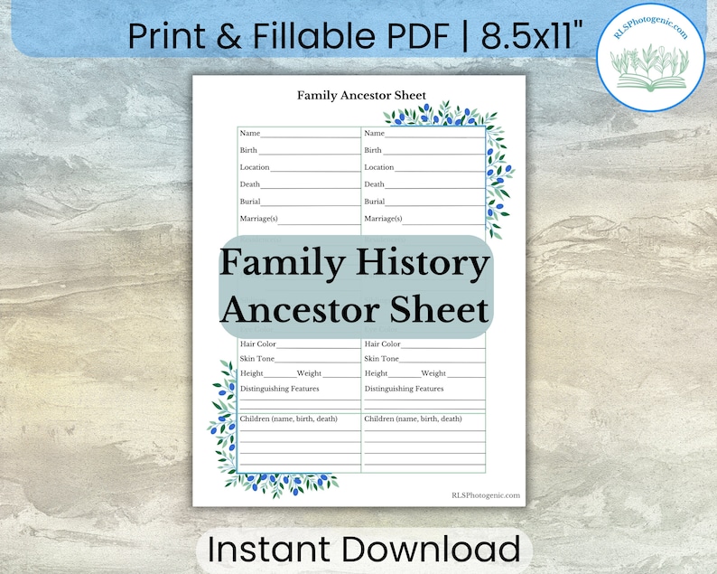 Family Tree Ancestry Sheet: Fillable Genealogy Forms (PDF) - Etsy