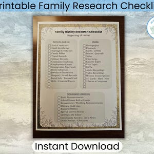 Family Tree Research, Begin at Home Checklist | Printable Genealogy ...