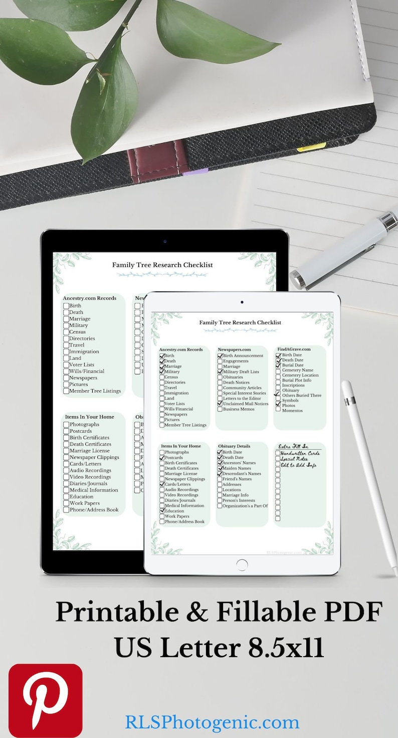 Family Tree Research Checklist Genealogy Printable Worksheet Ancestry ...