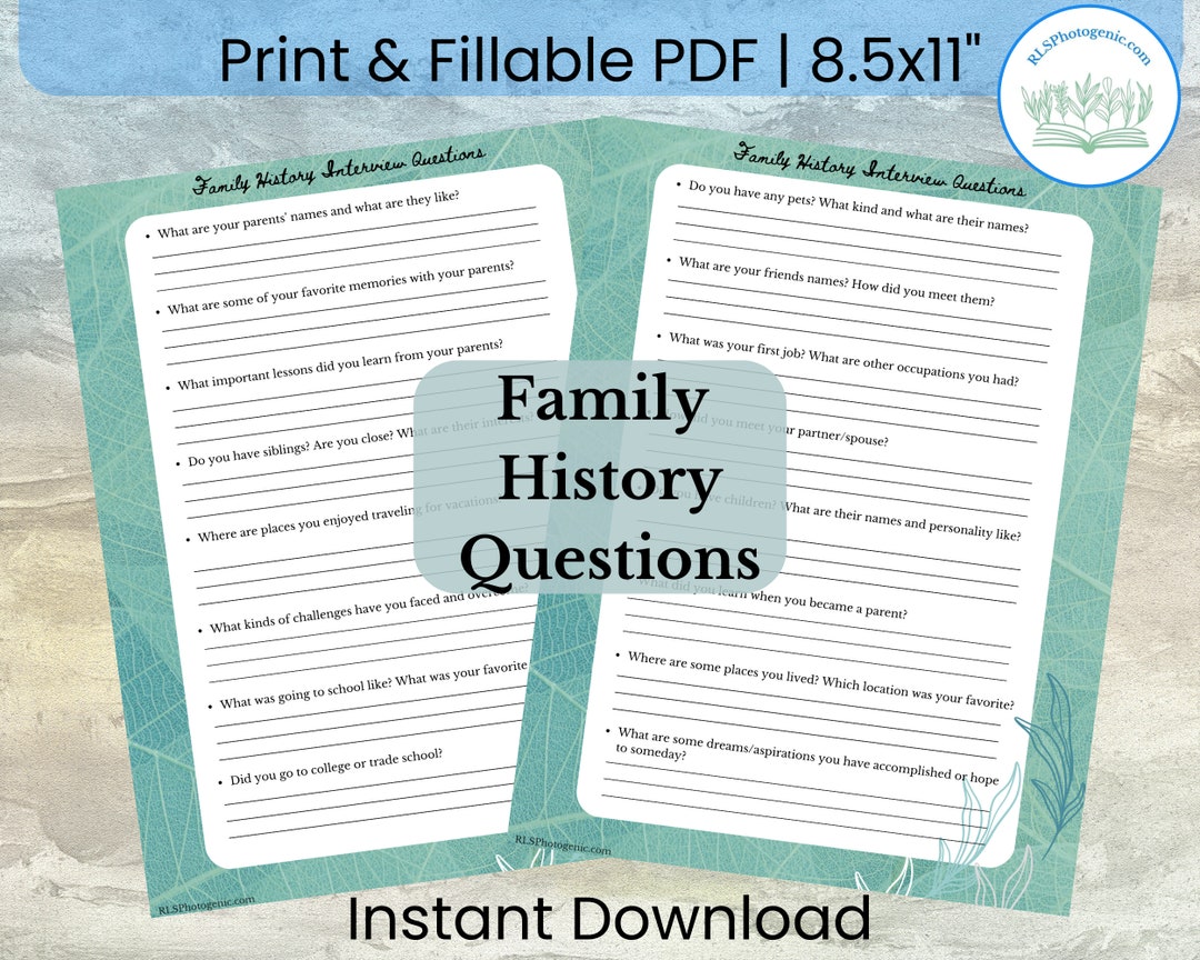 Family History Interview Questions | Ancestry Research Sheet | Family ...