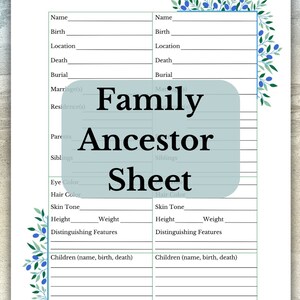 Family Tree Ancestry Sheet | Genealogy Forms Printable Fillable ...