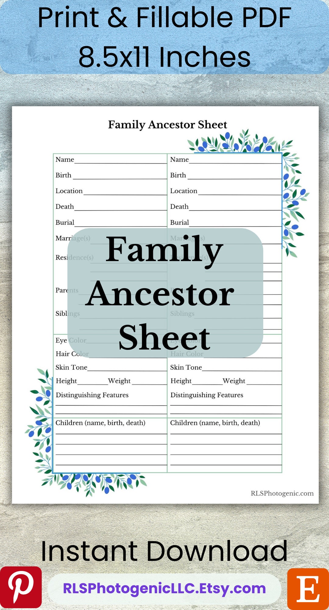 Family Tree Ancestry Sheet: Fillable Genealogy Forms (PDF) - Etsy