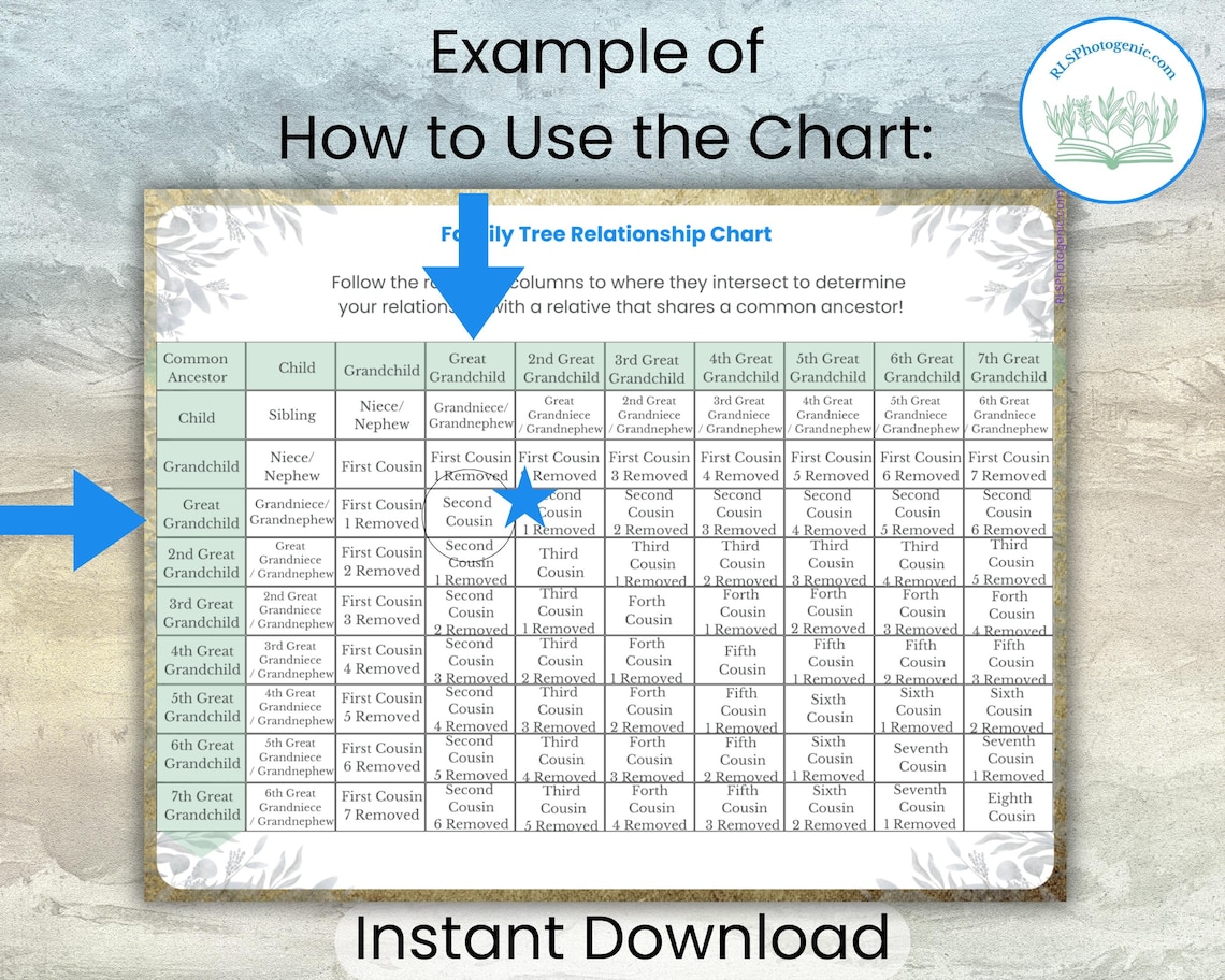 Family Tree Relationship Chart | Genealogy Common Ancestor Template ...