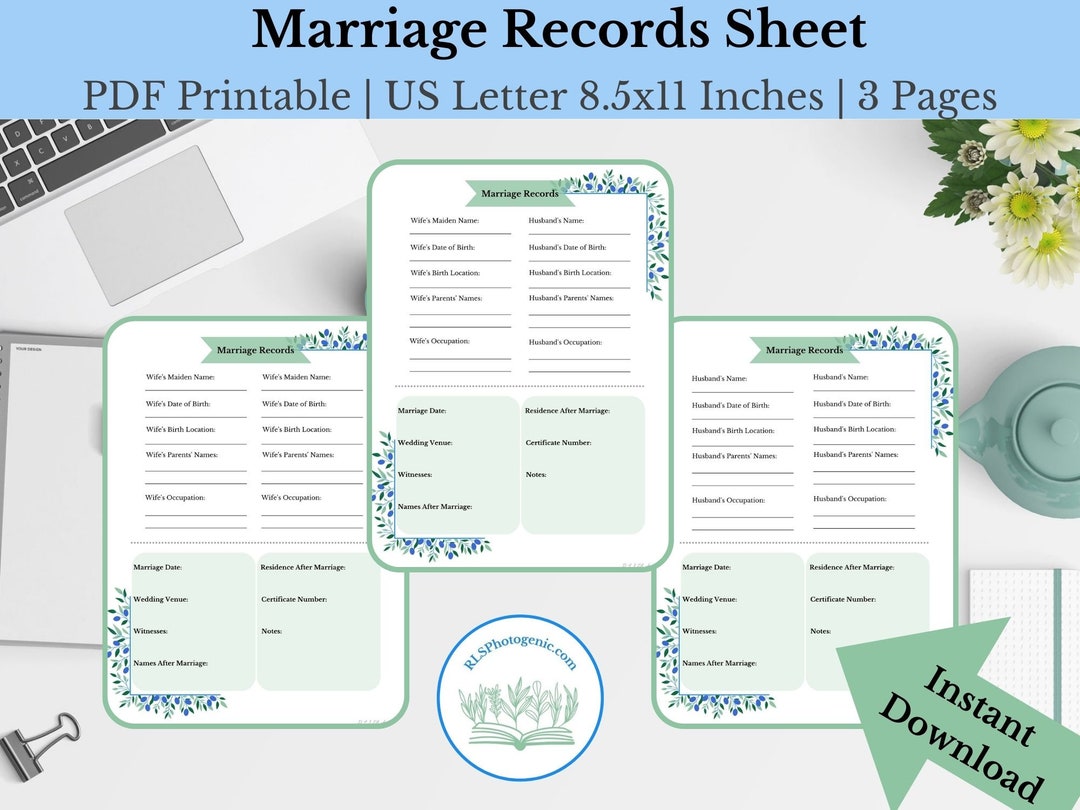 Marriage Records Printable Fillable Sheets Family Tree Ancestry ...
