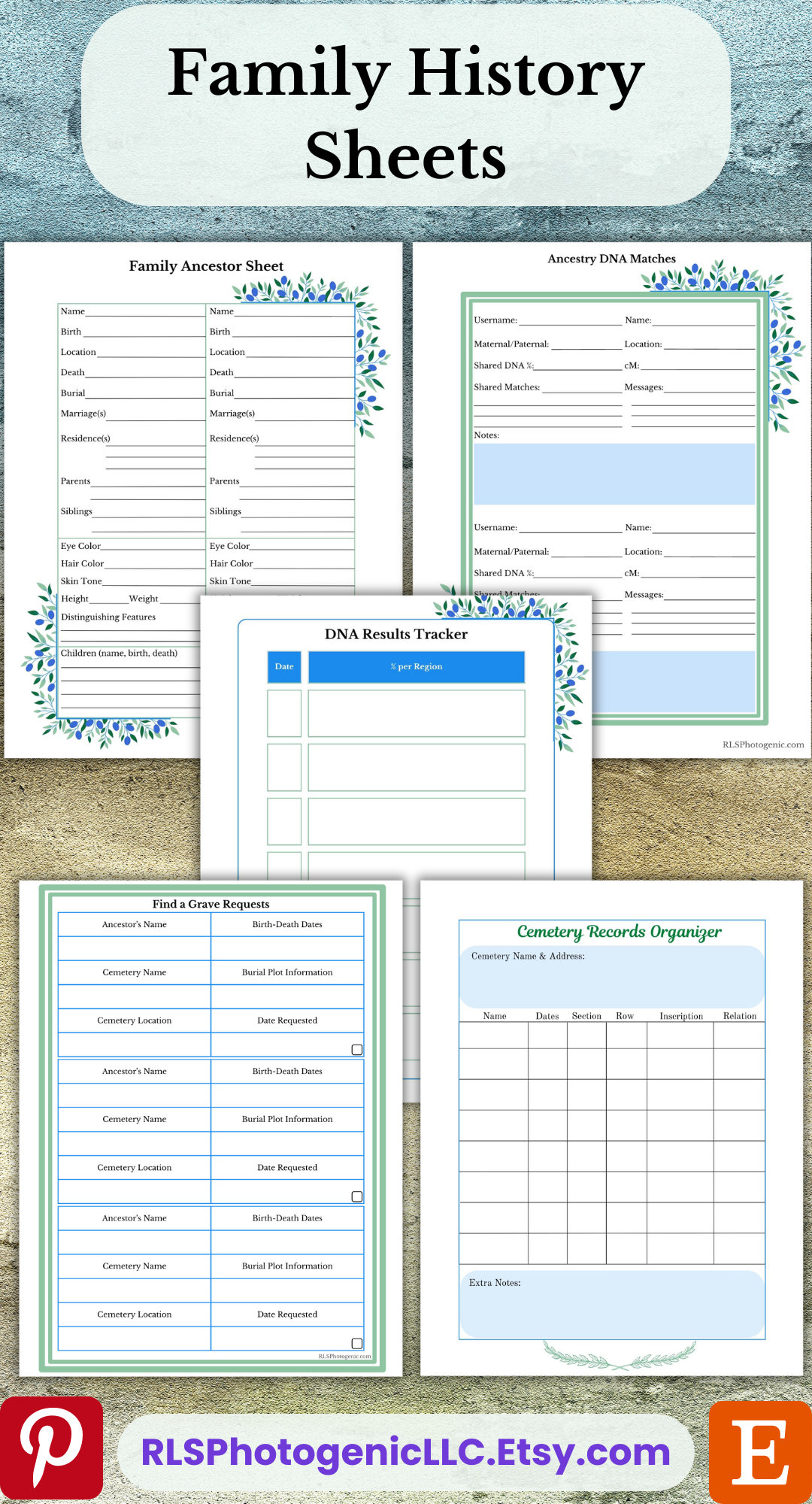 Family History Printable Sheets Family Tree Ancestry Forms Genealogy Record Sheets Organize ...