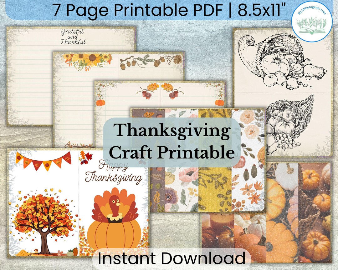 Thanksgiving Craft Paper Printable Junk Journal Scrapbook Cutouts ...