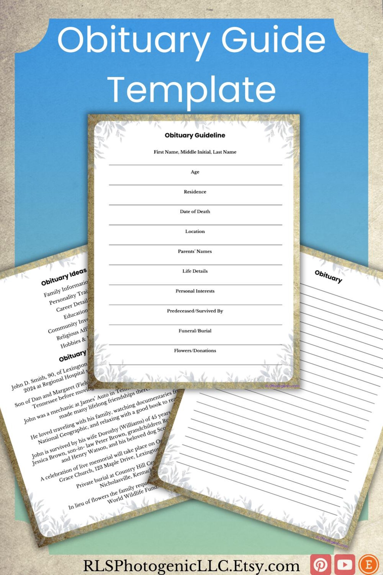 Printable Obituary Template | How to Write Obit Guide | Death Notice ...