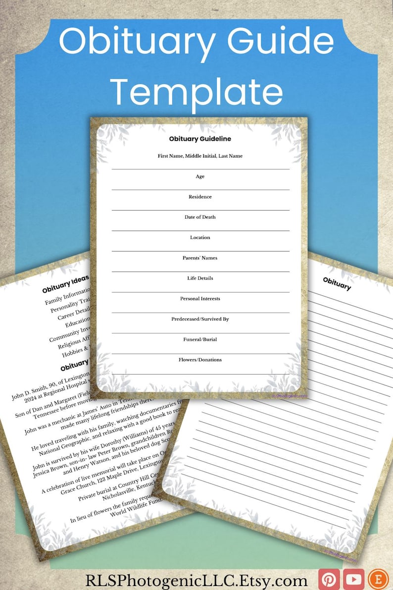 Printable Obituary Template | How to Write Obit Guide | Death Notice Eulogy Example - Etsy